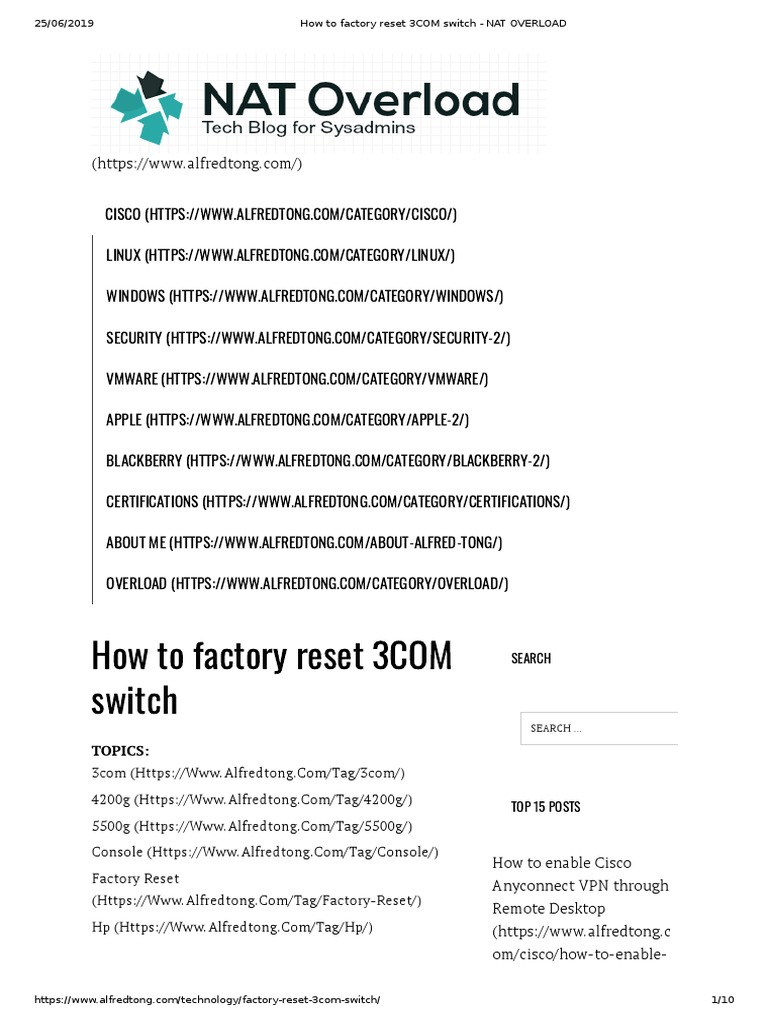How To Factory Reset 3COM Switch - NAT OVERLOAD | PDF