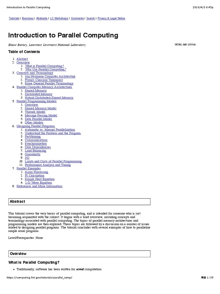 LLNL Introduction To Parallel Computing | PDF