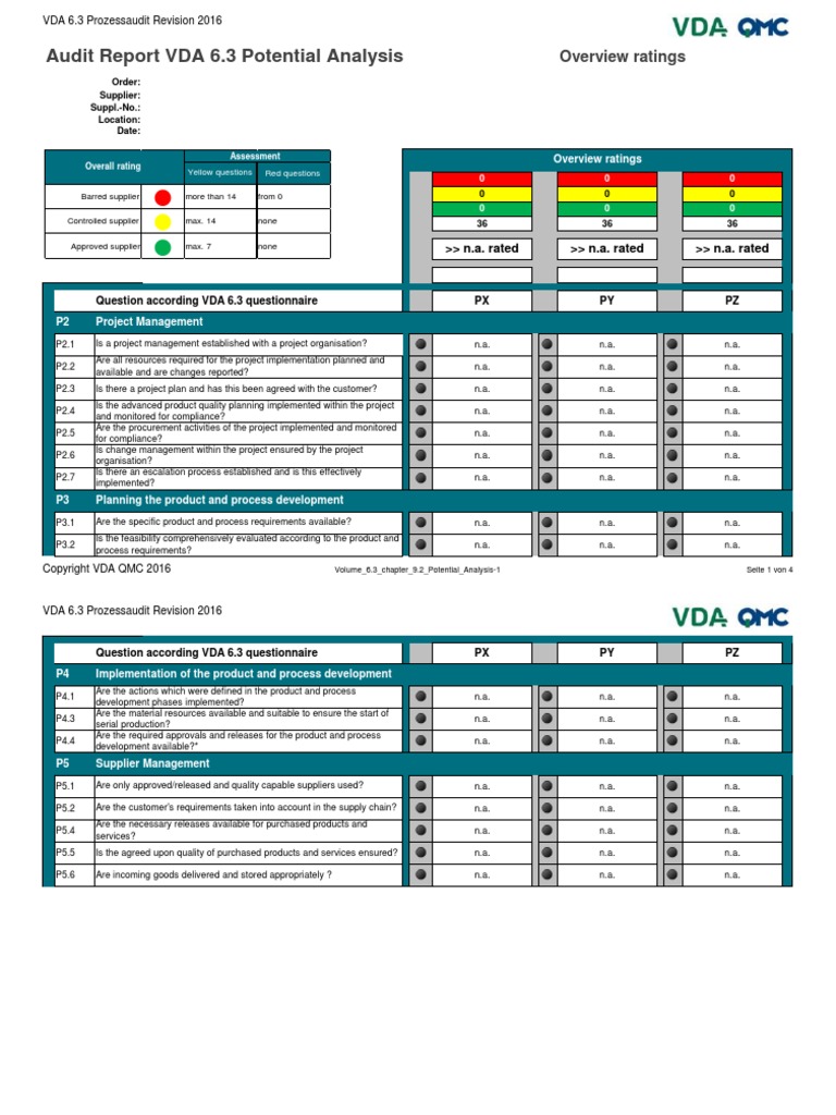VDA Volume 6.3 Chapter 9.2 Potential Analysis Evaluation | PDF ...