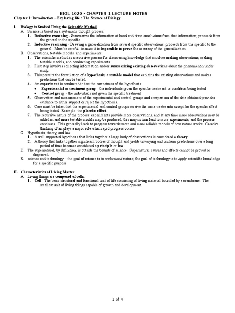 Biol 1020 Lecture Notes Pdf Experiment Scientific Method