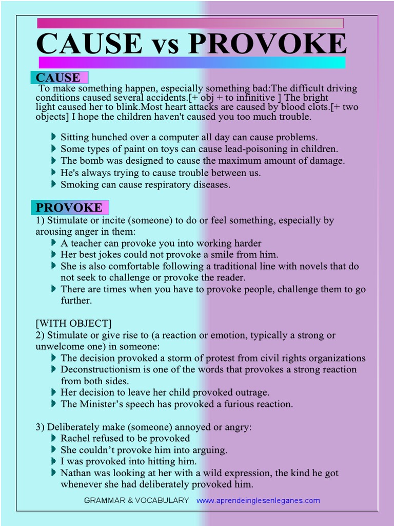 CAUSE Vs PROVOKE PDF | PDF | Self-Improvement