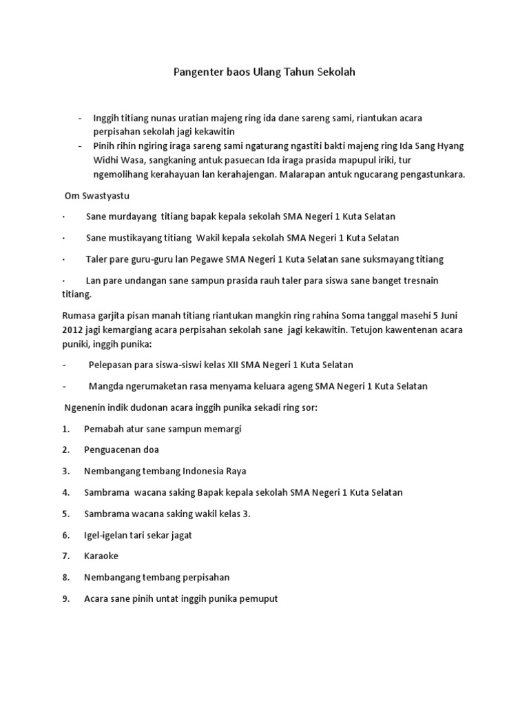 Teks Ugrawakia Perpisahan Sekolah | PDF