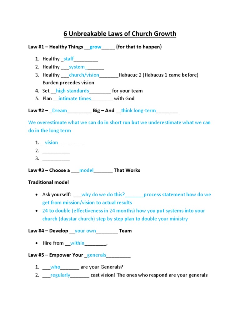 6 Unbreakable Laws of Church Growth - Handout | PDF | Career & Growth ...