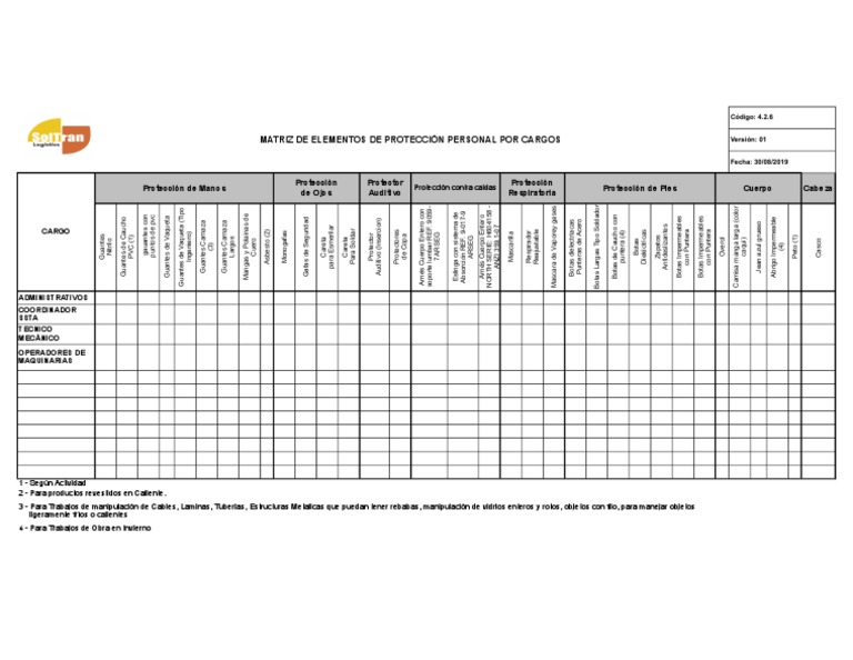 Matriz EPP POR CARGOS | PDF