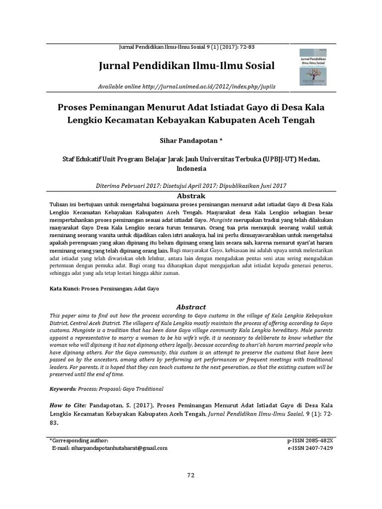 Proses Peminangan Menurut Adat Istiadat Gayo Di de | PDF | Ilmu Sosial