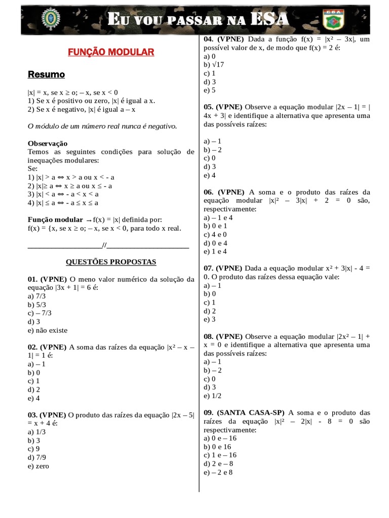 Exercícios sobre Função Modular | PDF