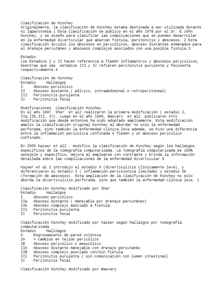 Clasificación Hinchey en Diverticulitis | PDF | Viajes y turismo ...