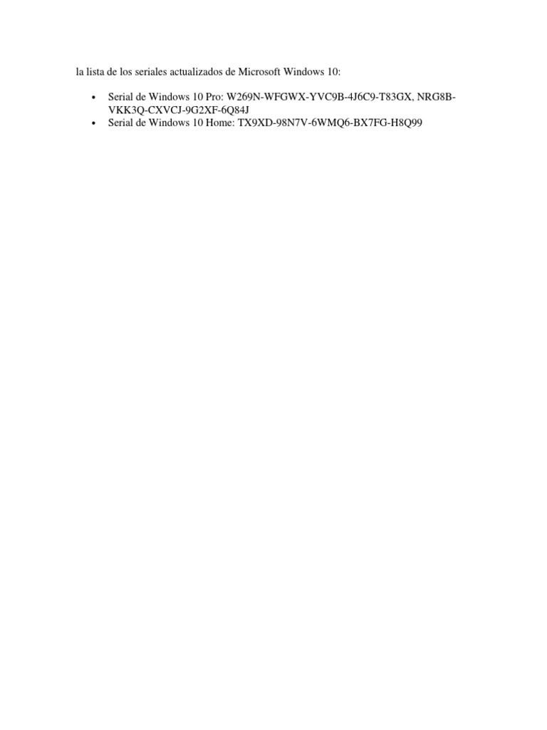 Seriales Windows 10