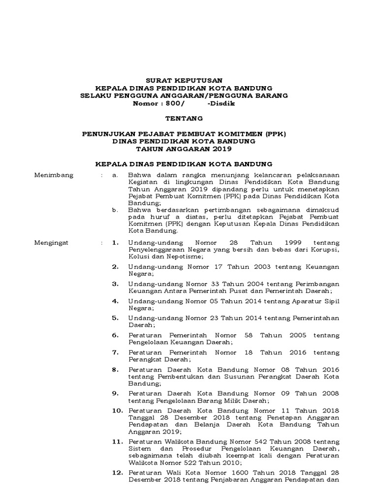 Contoh SK PPK | PDF | Bisnis | Pengelolaan Keuangan & Uang