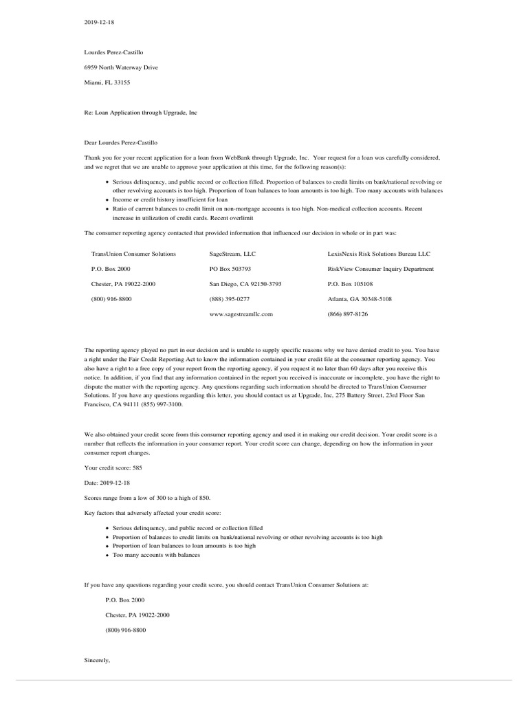 Adverse Action Notice | PDF