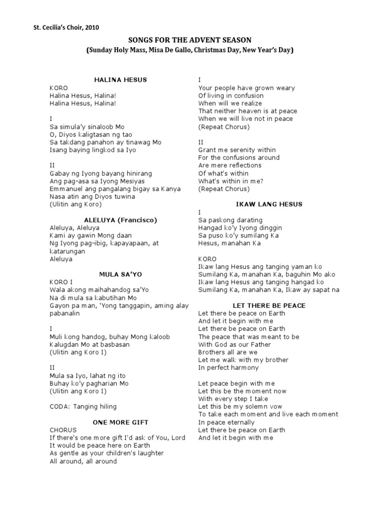 Advent Songs for Catholic Mass | PDF | Christian Worship And Liturgy ...