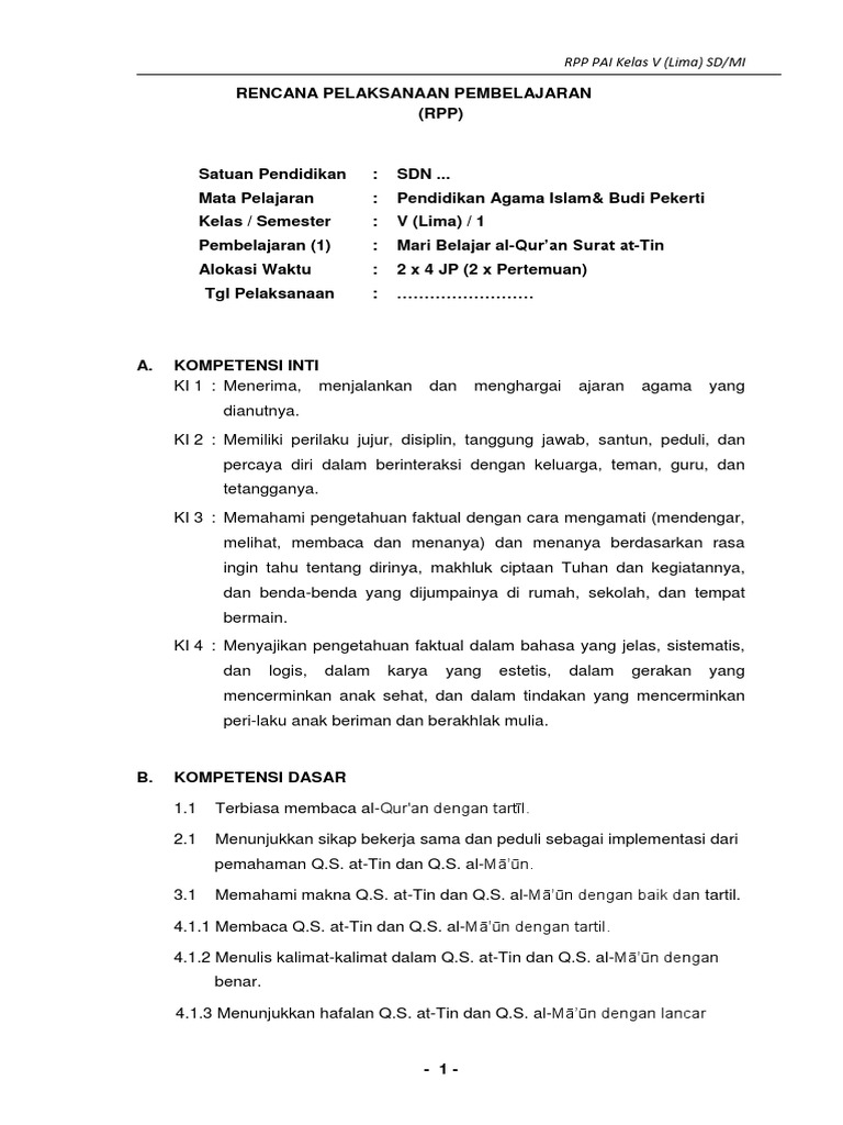 RPP Kelas 5 Semester 1 | PDF | Karier & Perkembangan
