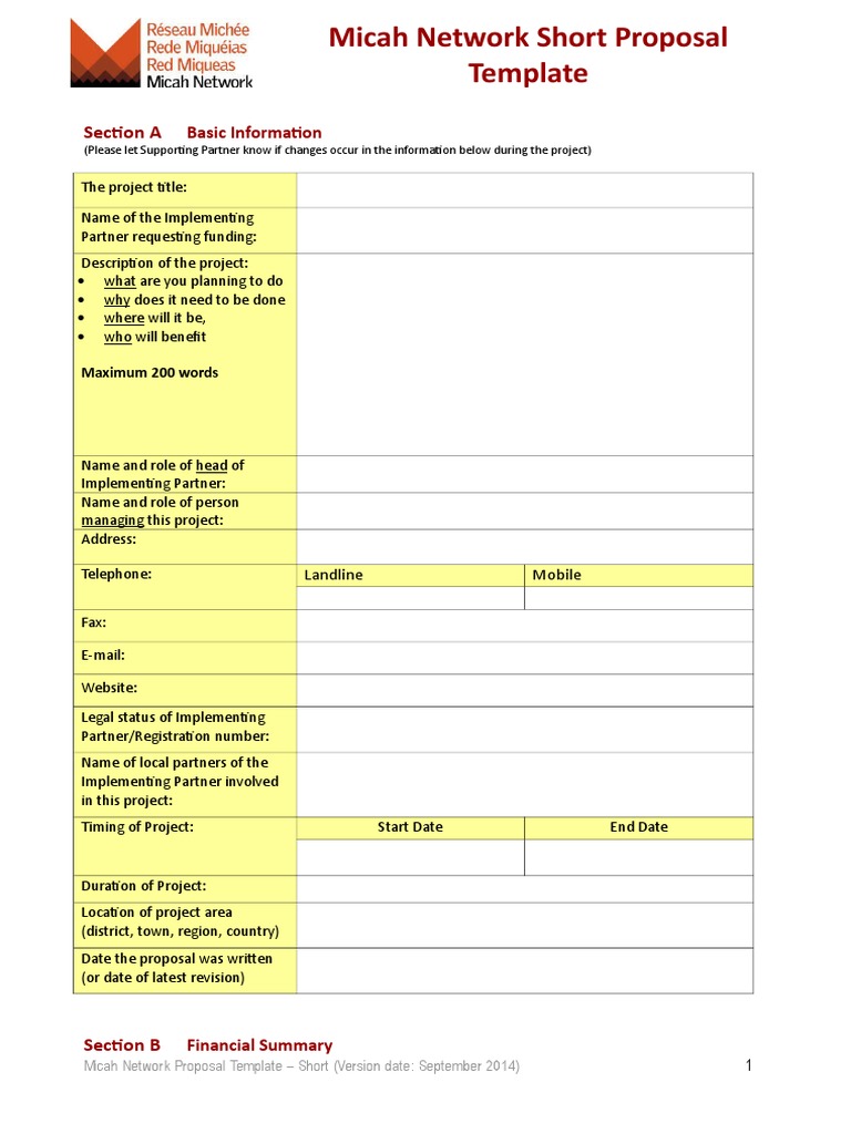 Micah Network Funding Proposal Template | PDF