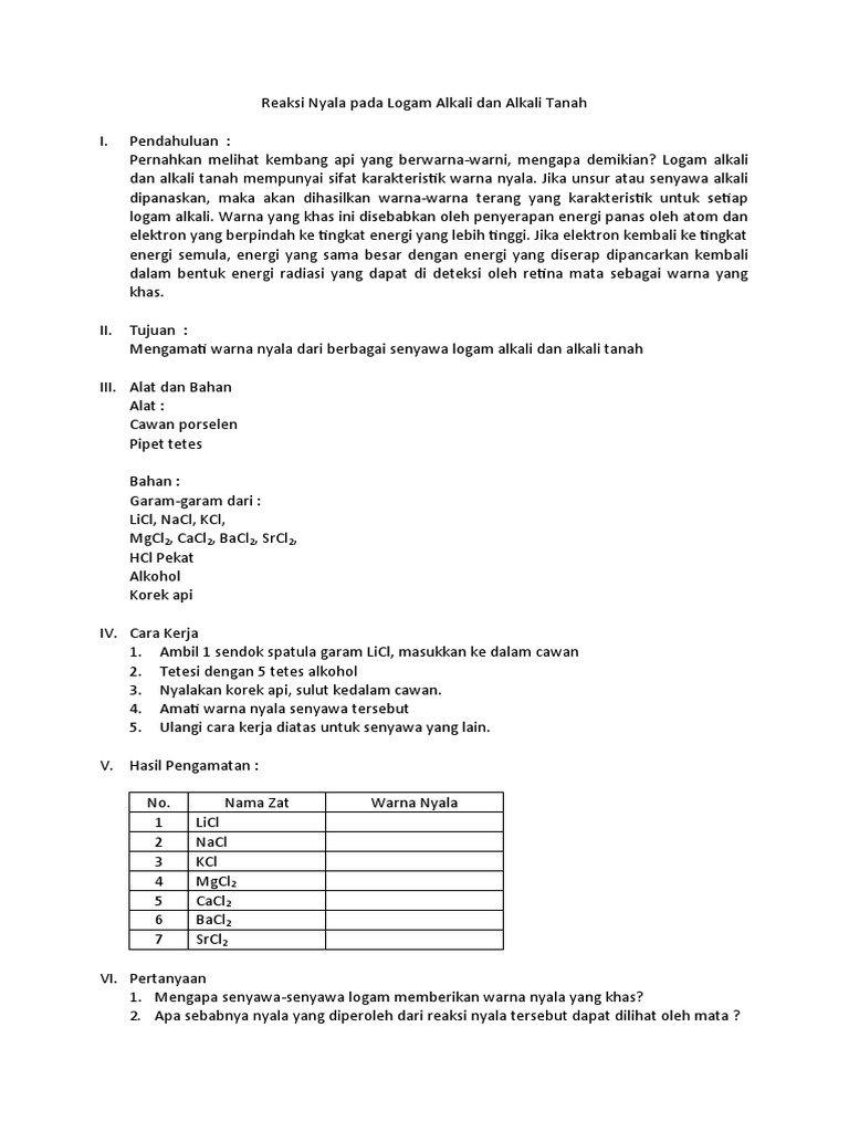 Reaksi Nyala Pada Logam Alkali Dan Alkali Tanah | PDF
