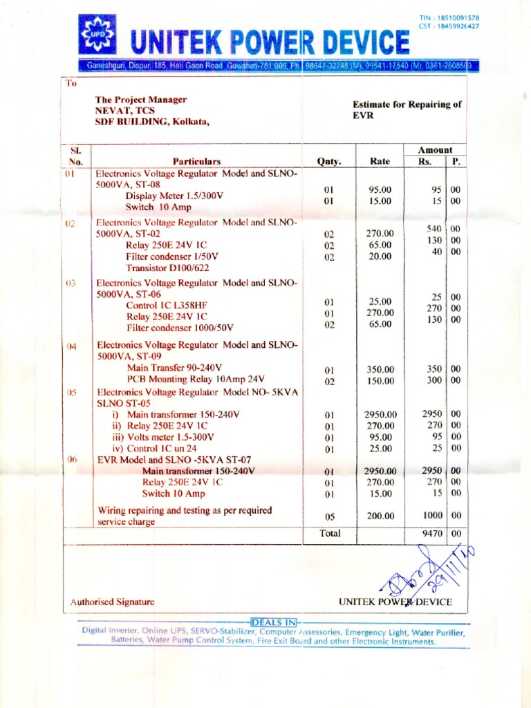 Quotation Voltage Stabilizer | PDF | Electronics | Voltage
