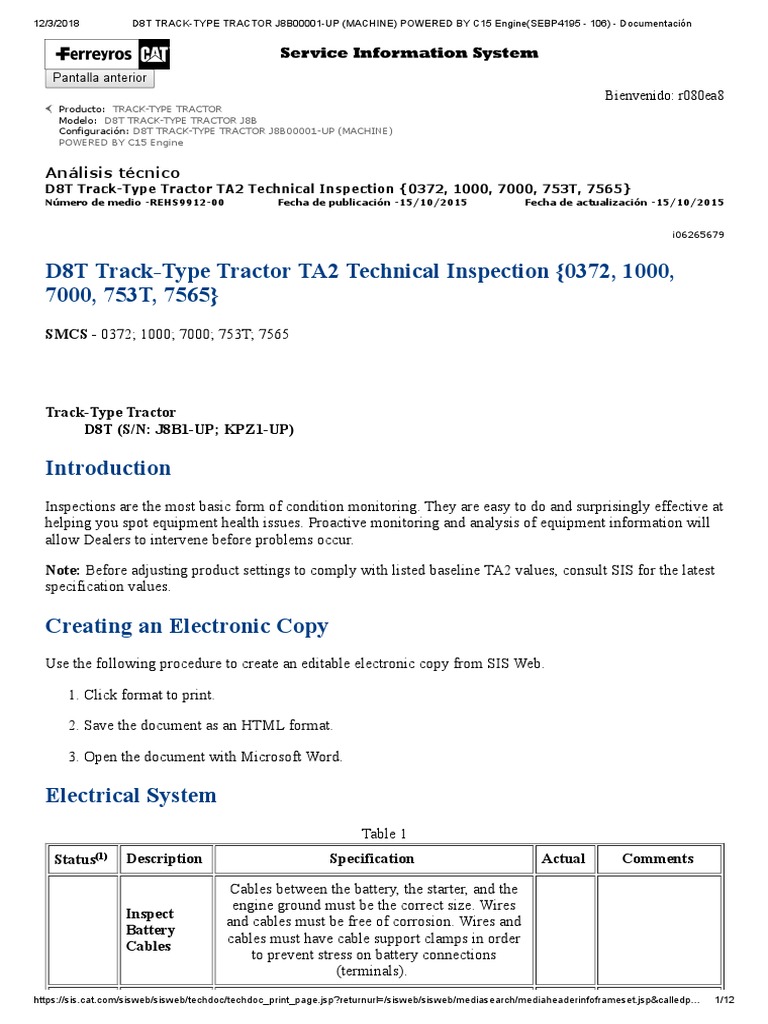 D8T Track-Type Tractor TA2 Technical Inspection | PDF | Technology & Engineering