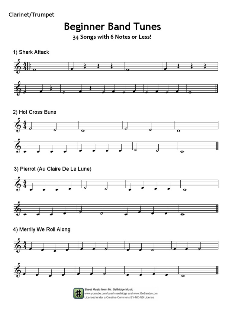 Beginner Band Tunes - Clarinet Trumpet 34 Songs | PDF