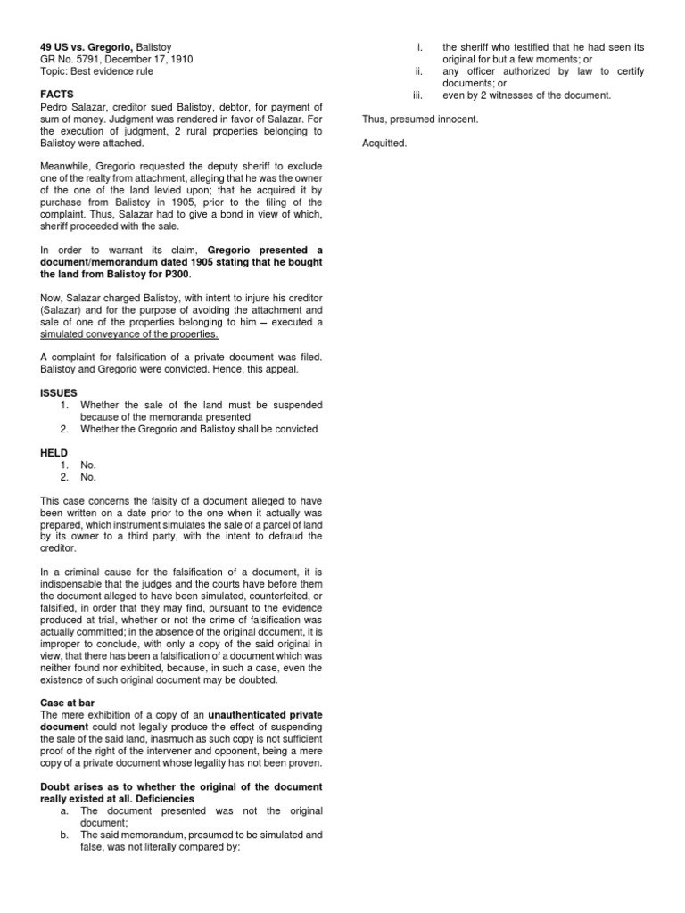 Best evidence rule in document falsification cases | PDF