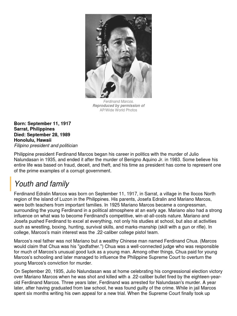 Biography of Ferdinand Marcos | PDF
