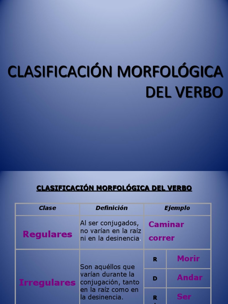 Clasificación Morfológica de Verbos | PDF | Artes del Lenguaje y ...