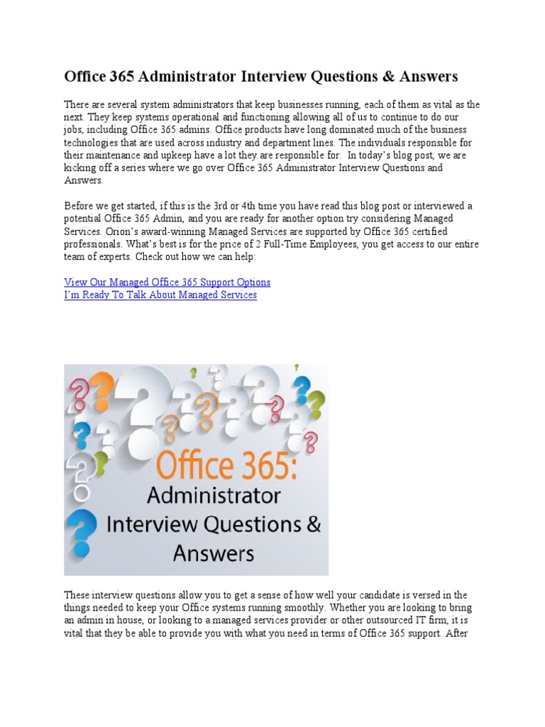 Office 365 Administrator Interview Questions | PDF
