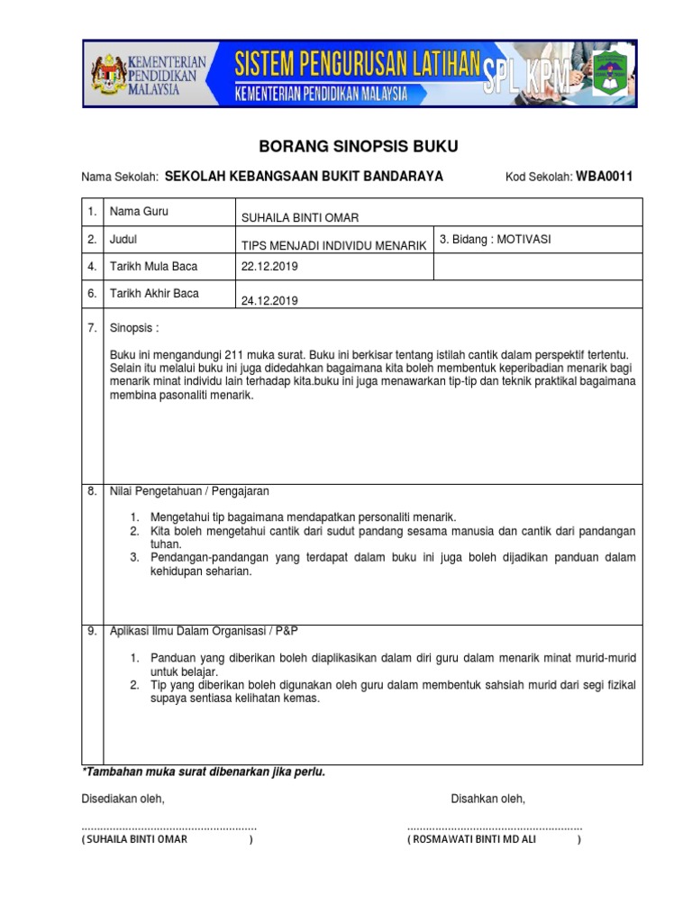 Borang Sinopsis Buku LDP - 2 | PDF