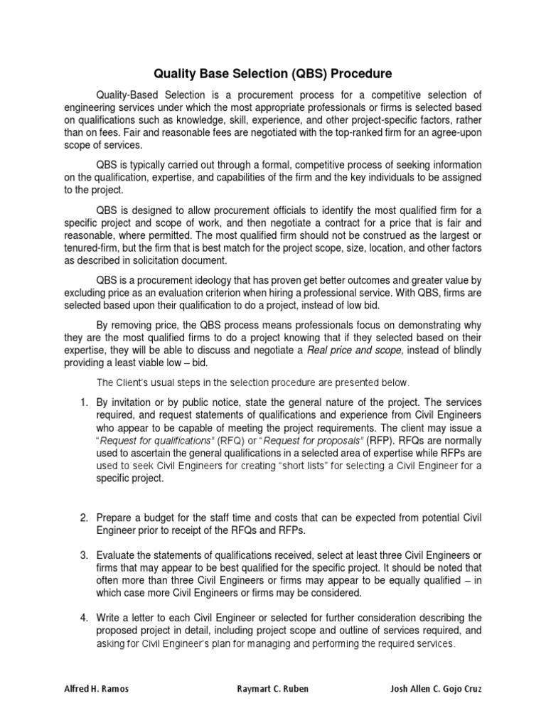 Qualification Based Selection QBS Procedure | PDF