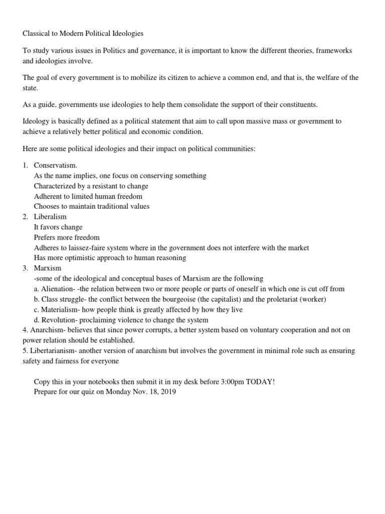 Classical to Modern Political Ideologies | PDF