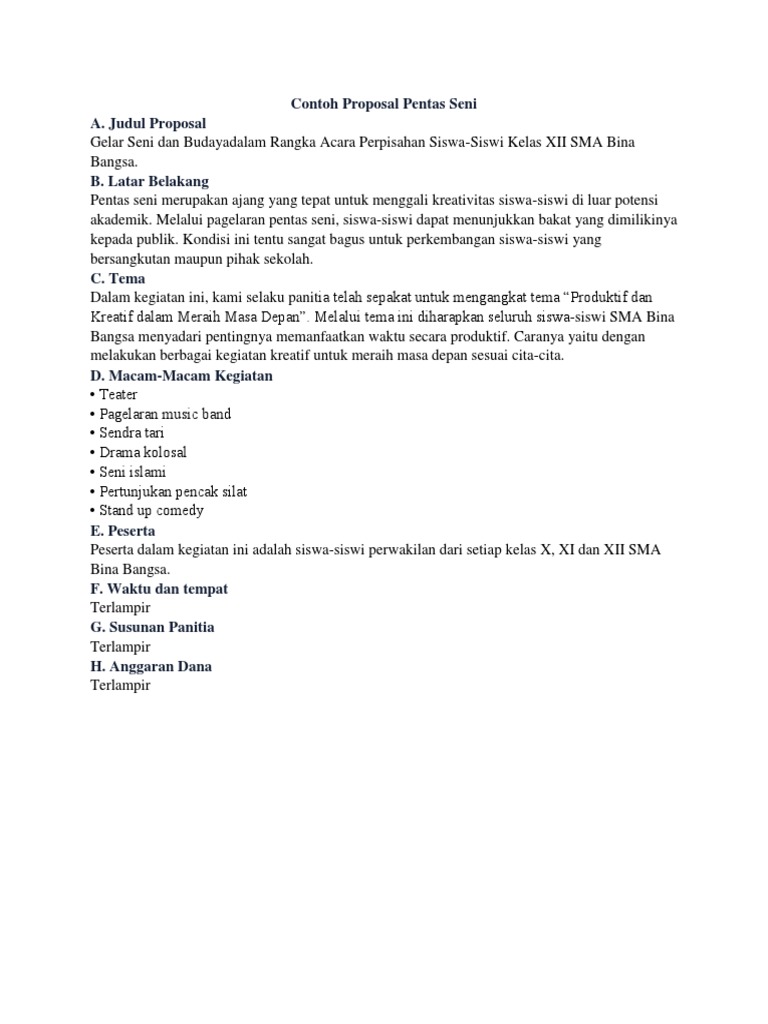 Contoh Proposal Pentas Seni | PDF