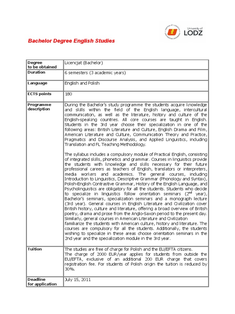 Bachelor in English Studies Overview | PDF | Travel | Language Arts ...