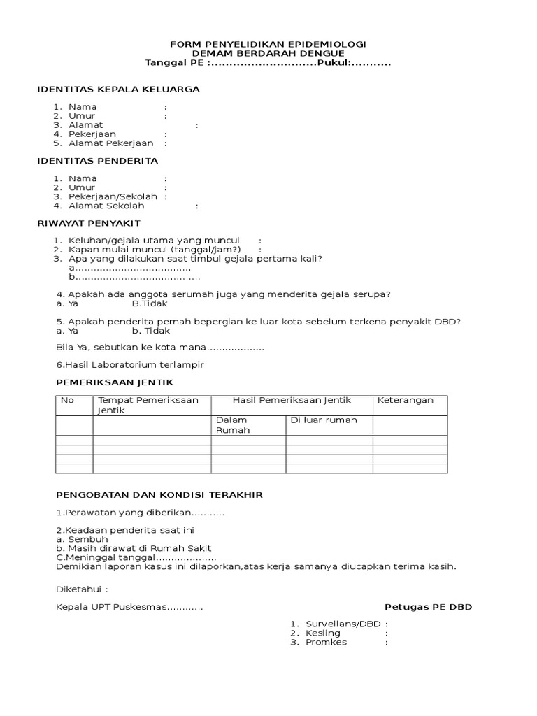 Formulir Penyelidikan DBD | PDF