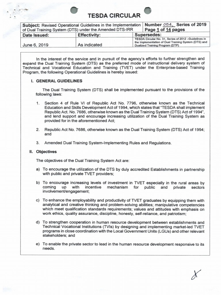TESDA Circular No. 054-2019 | PDF