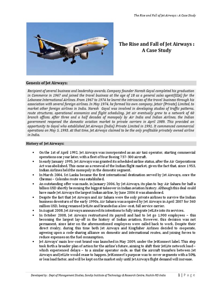 Rise Fall of Jet Airways A Case Study | PDF