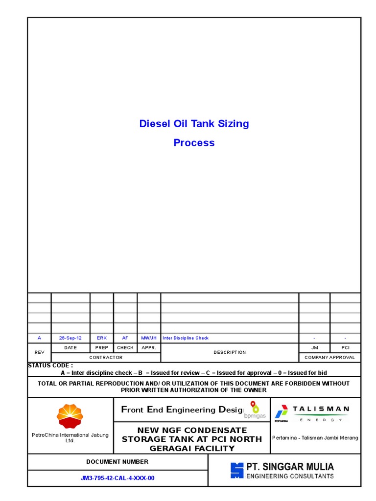 Diesel Tank Sizing | PDF