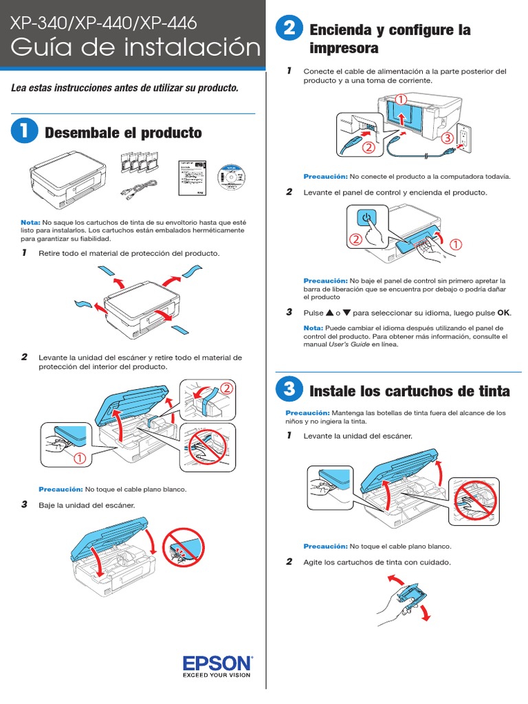 Epson XP-340/XP-440/XP-446 Installation Guide Spanish | PDF
