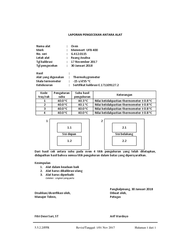 LAPORAN PENGECEKAN ANTARA ALAT Oven | PDF