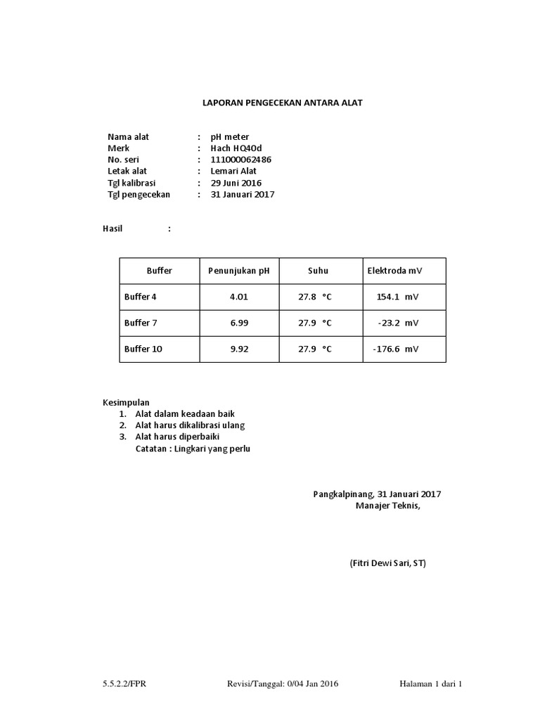 LAPORAN PENGECEKAN ANTARA ALAT Phmeter | PDF