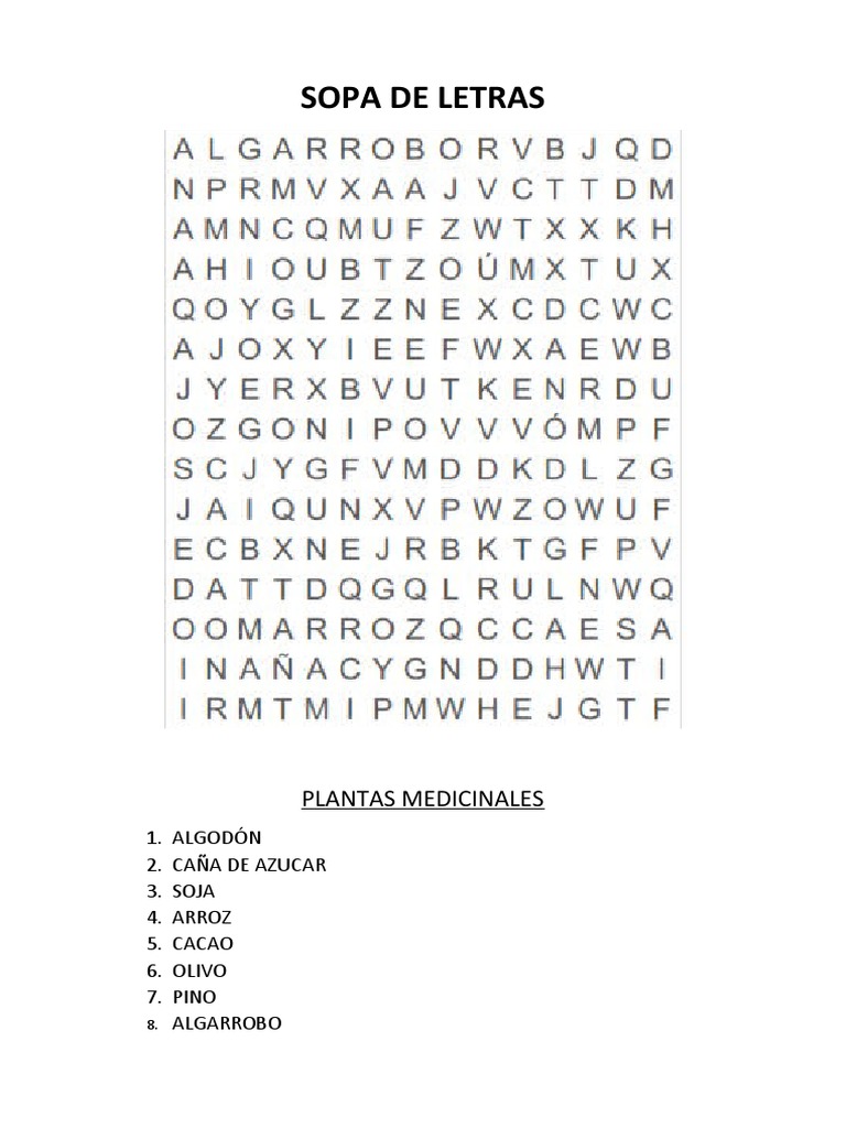 SOPA DE LETRAS Plantas Medicinales | PDF