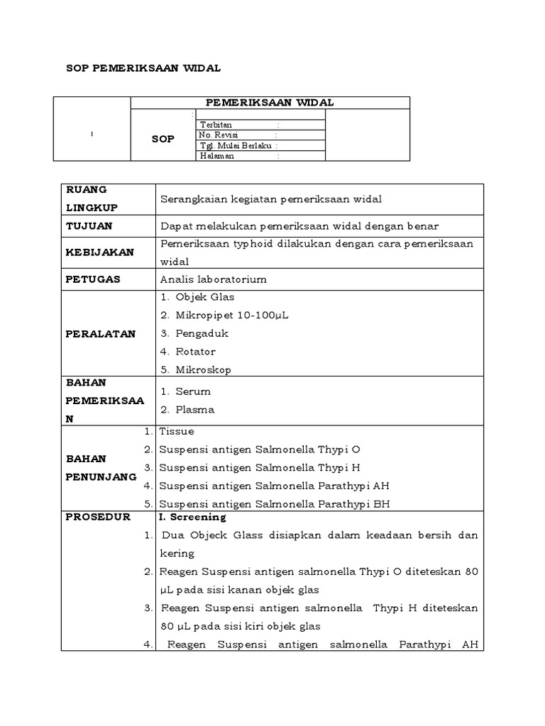 SOP Widal | PDF