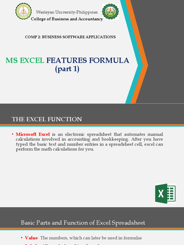 Comp 2 MS EXCEL FEATURES FORMULA Part 1 | PDF