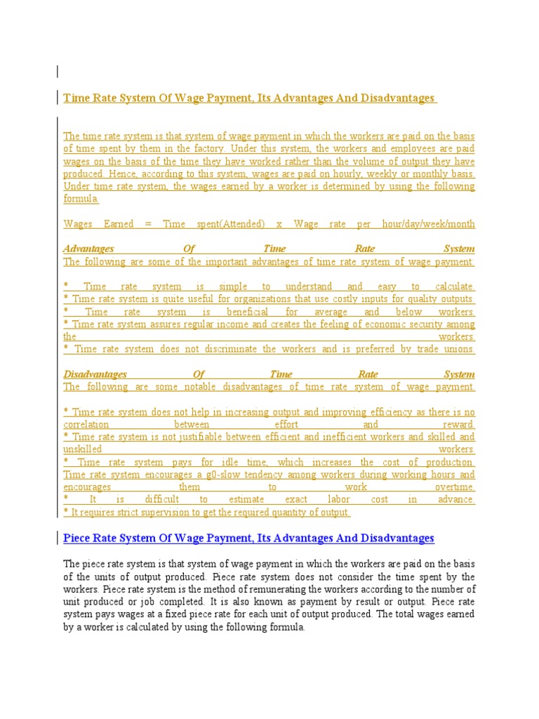 Time Rate System of Wage Payment | PDF | Piece Work | Employment ...