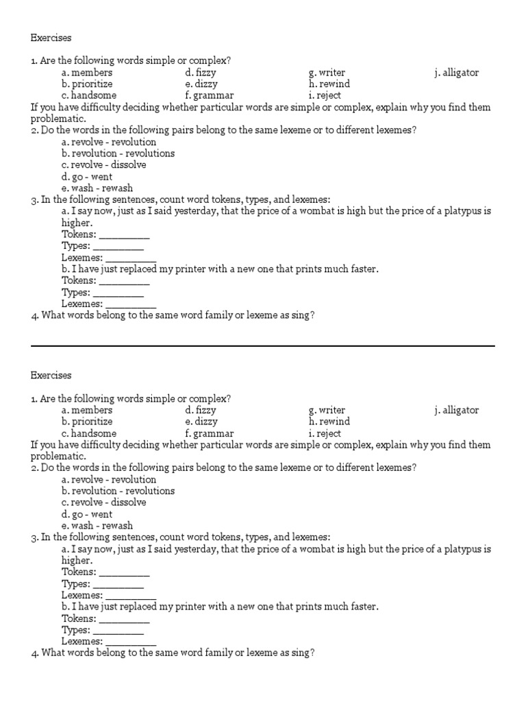 Morphology Intro Exercises | PDF | Self-Improvement