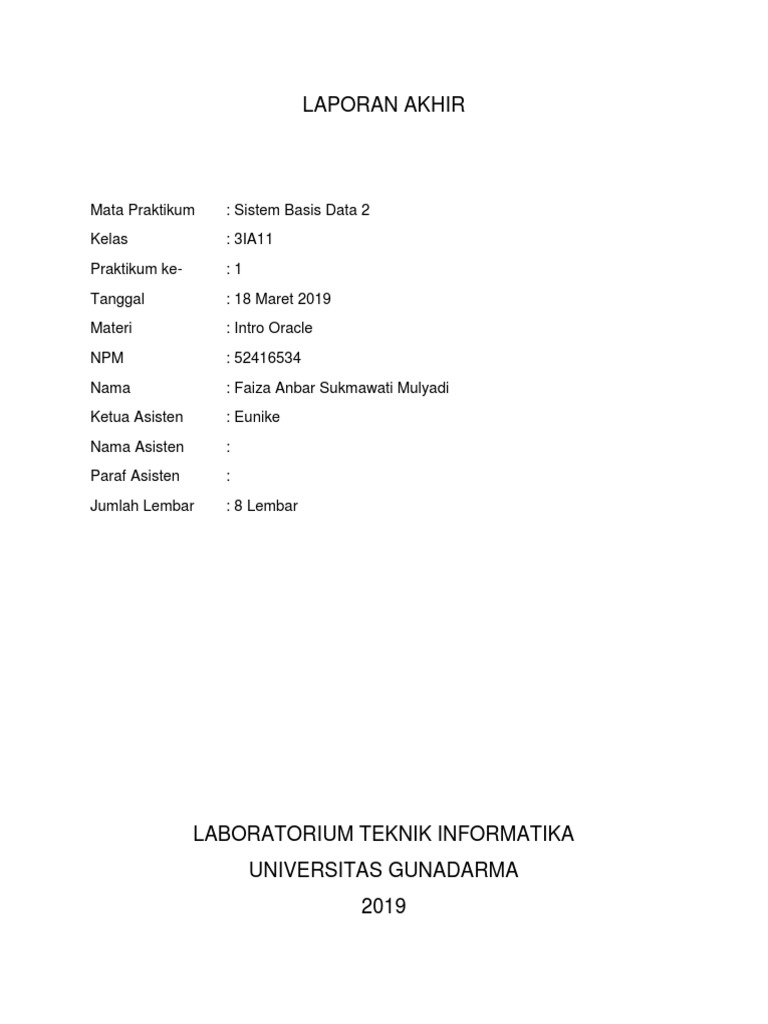 Contoh Tabel dalam PL/SQL Oracle | PDF