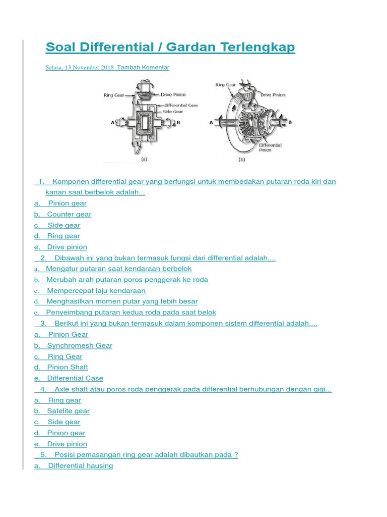 Soal Differential & Gardan | PDF | Teknologi & Rekayasa