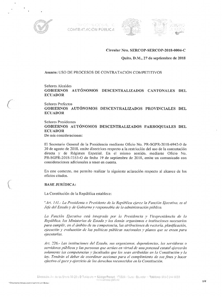 Oficio Nro. 004 Sercop | PDF