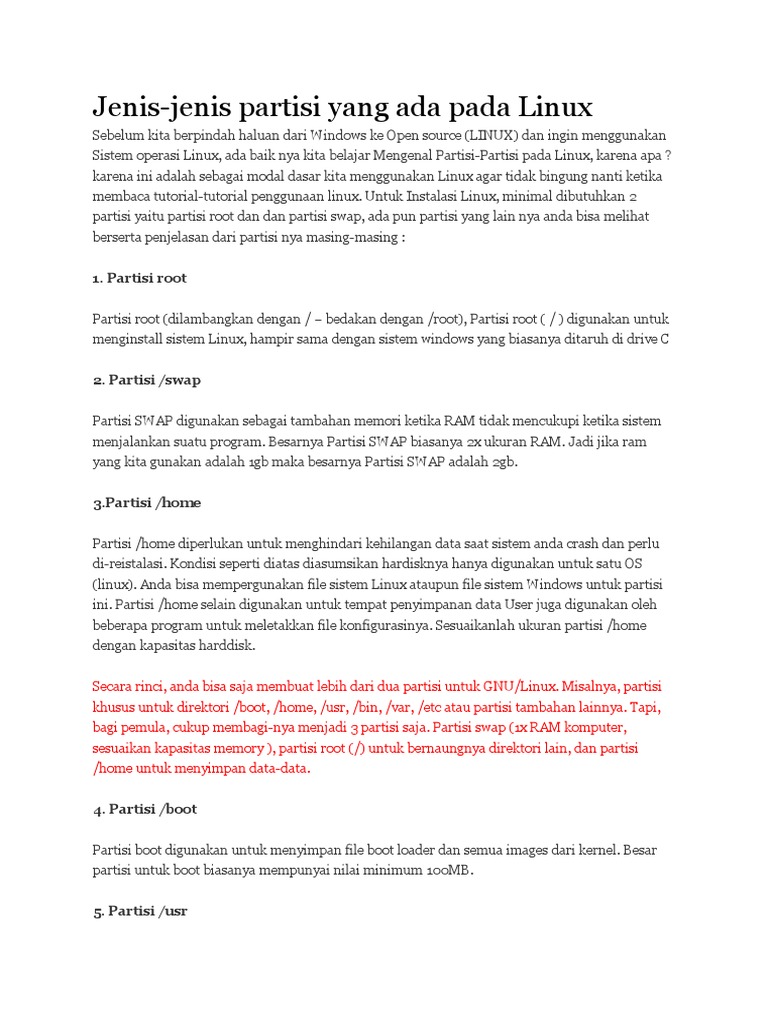 Jenis Partisi Linux | PDF