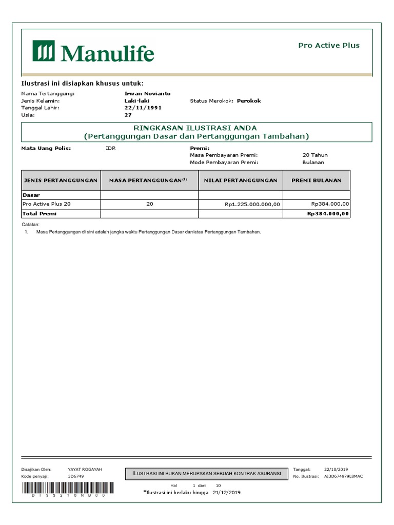Asuransi Jiwa Manulife ProActivePlus | PDF