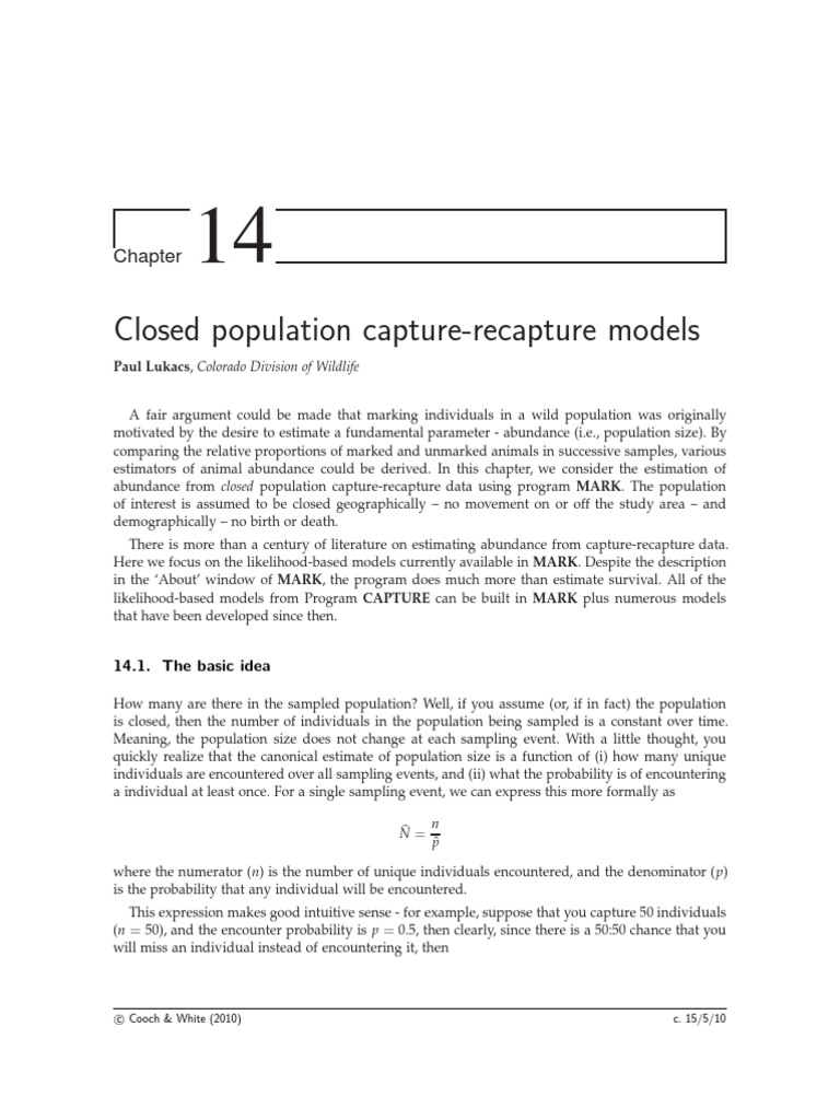 Closed Population Capture-Recapture Models | PDF | Teaching Mathematics | Statistics