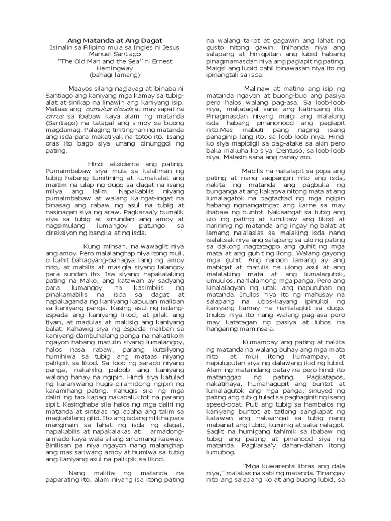Ang Matanda at Ang Dagat | PDF
