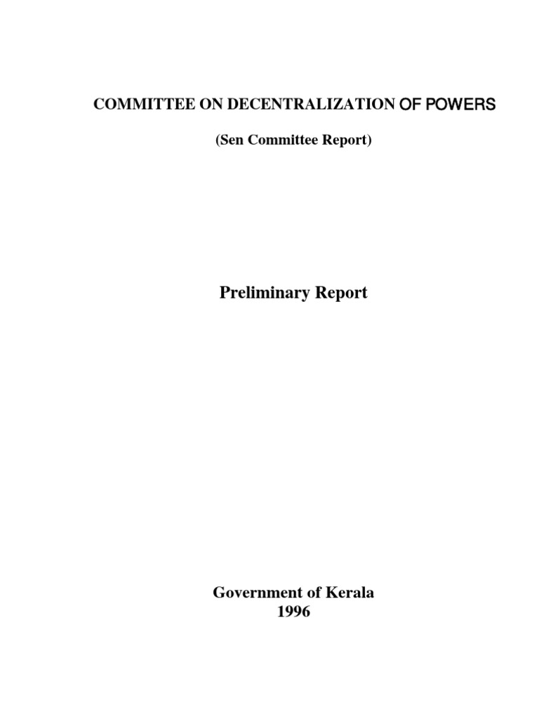 Preliminary Report of The Sen Committee On Decentralisation in Kerala ...